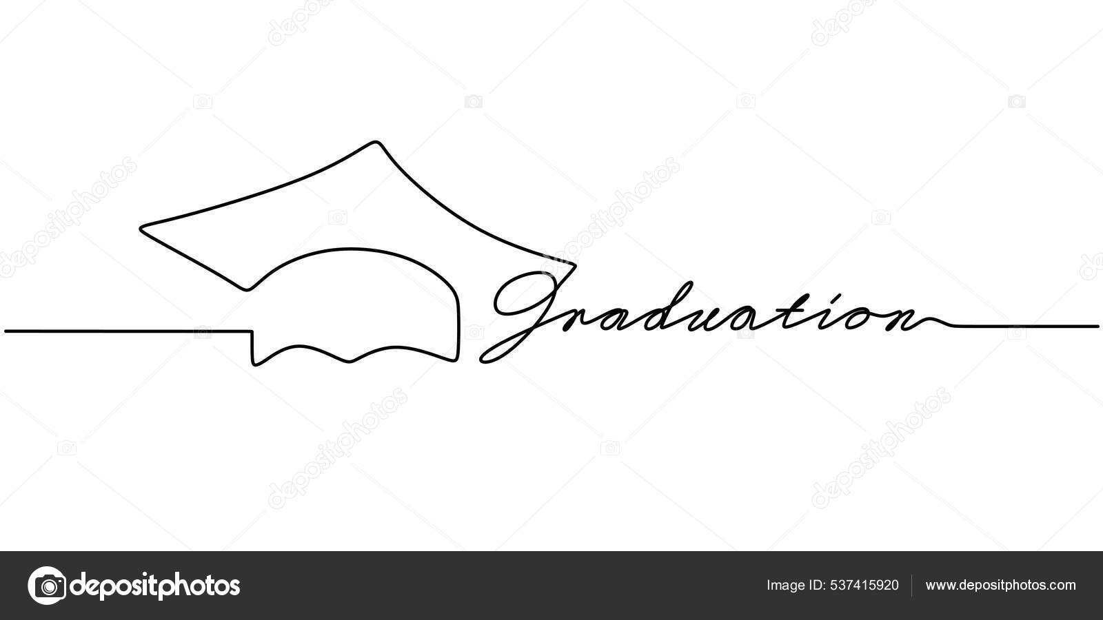 Continuous One Single Line Graduation Hat Graduation Word Isolated ...
