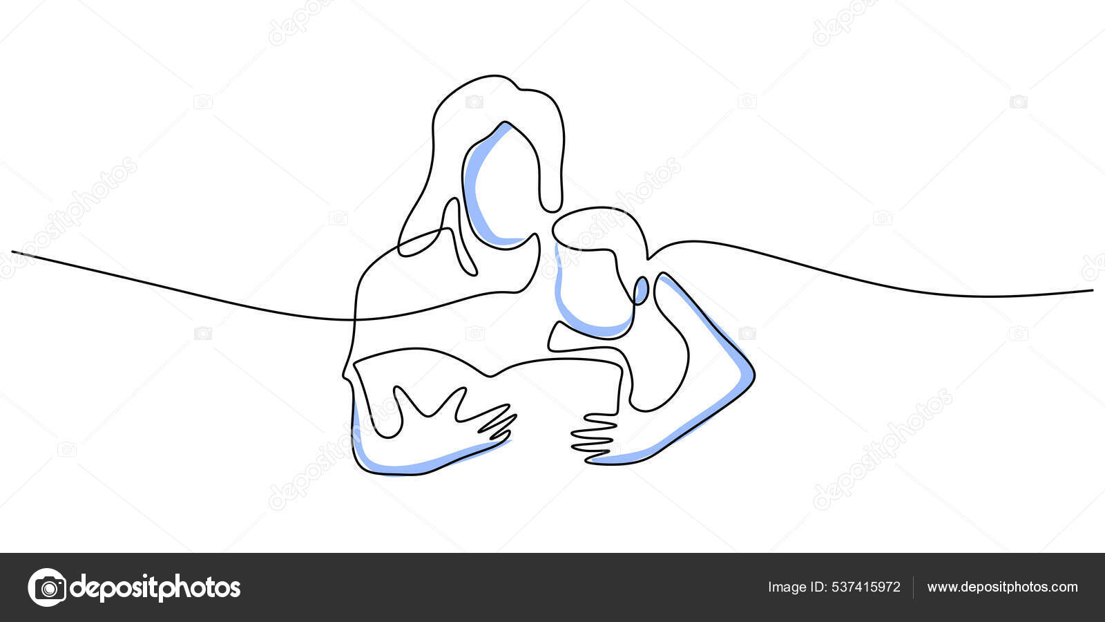 Continuous One Single Line Mother Her Son Reading Book Isolated Stock ...