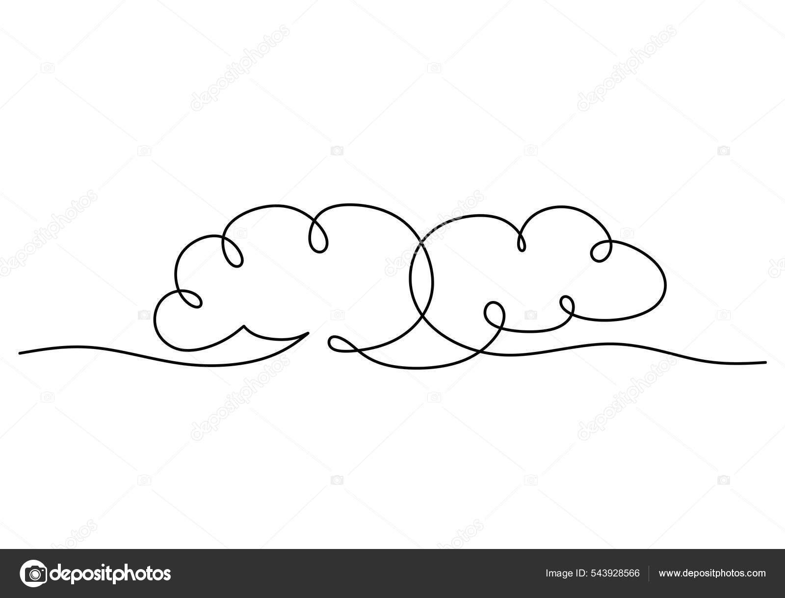 Continuous One Single Line Sky Cloud Isolated White Background Stock ...