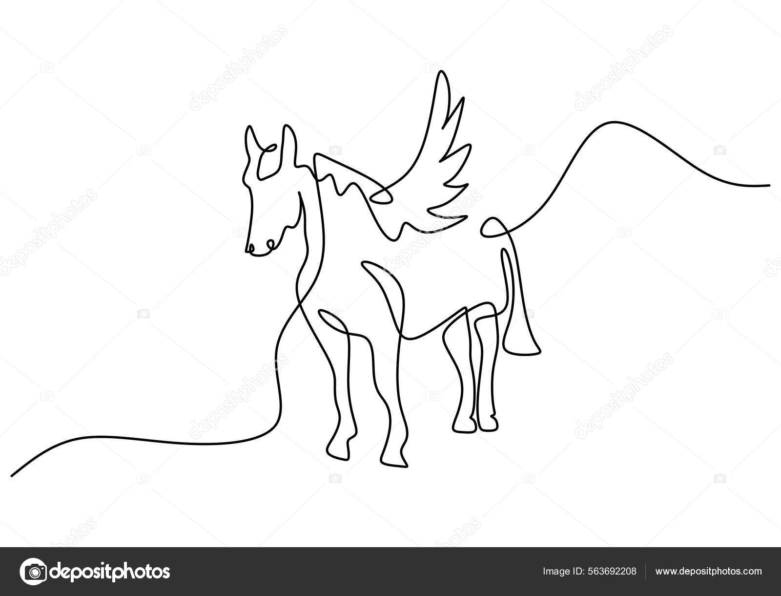 One Continuous Single Line Flying Pegasus Horse Isolated White ...