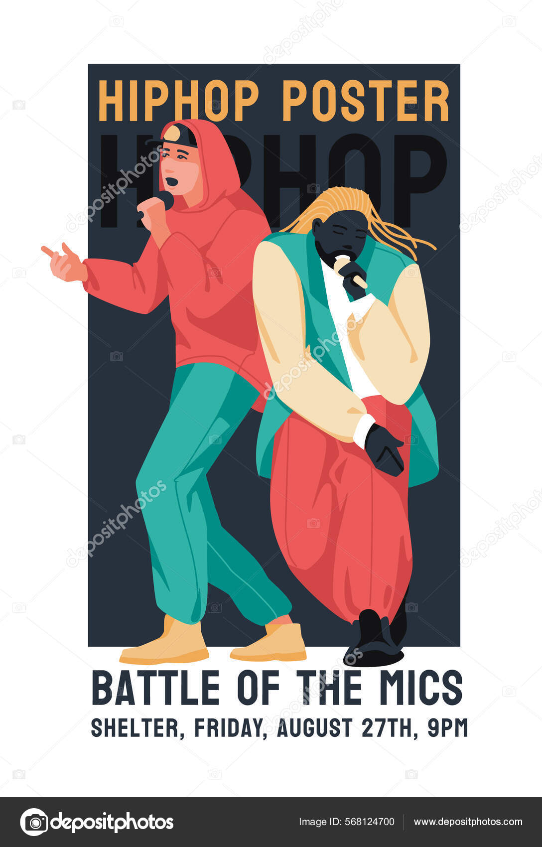 Hip Hop Battle Microphones Two Musicians Stage Subculture Flyer Design ...