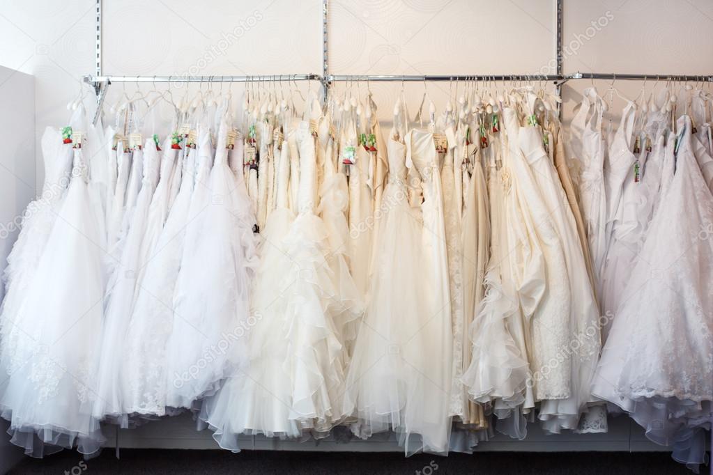 Collection of wedding dresses in the shop Stock Photo by ©romrodinka ...