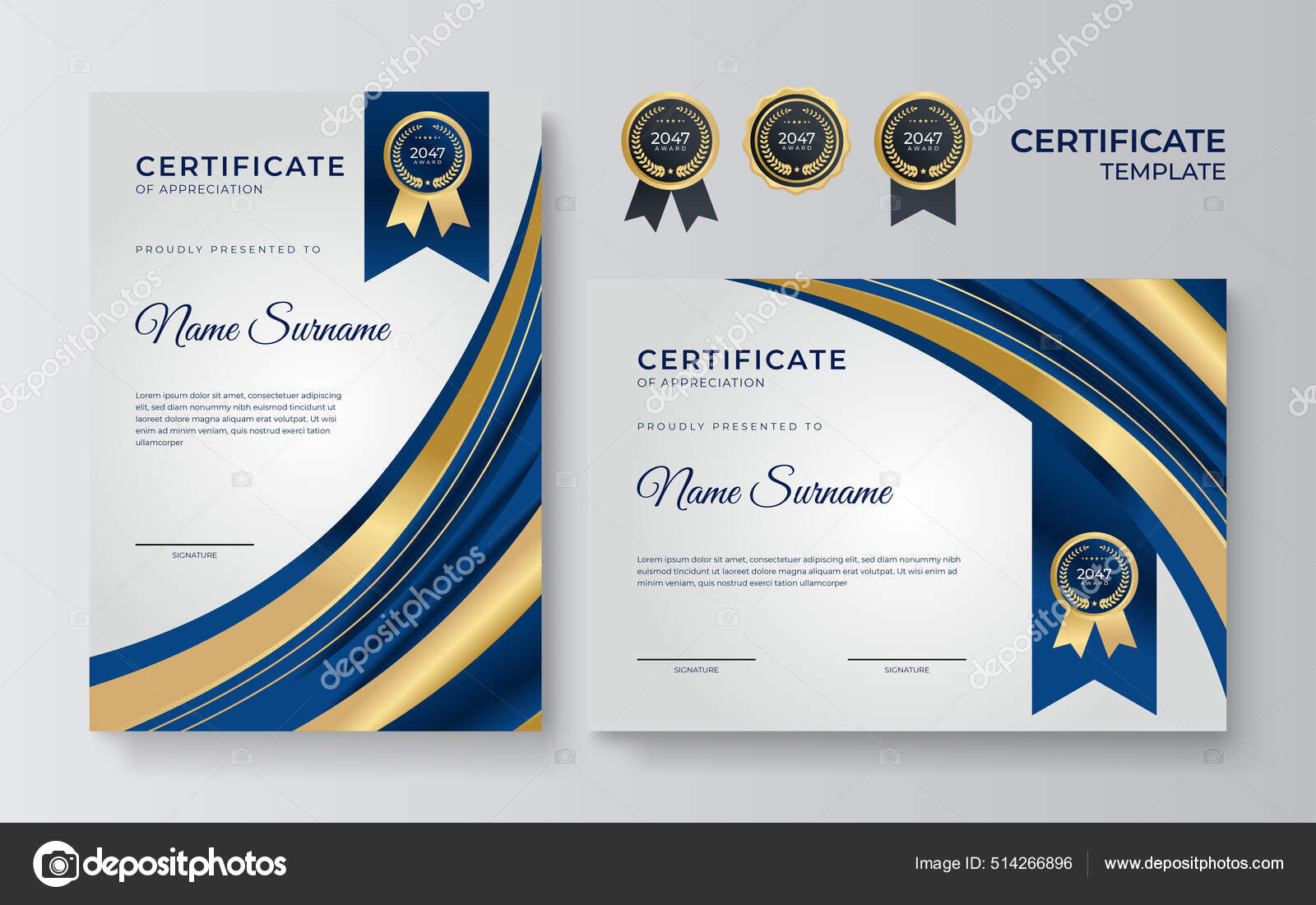 Blue Gold Certificate Template Modern Blue Certificate Award Diploma ...