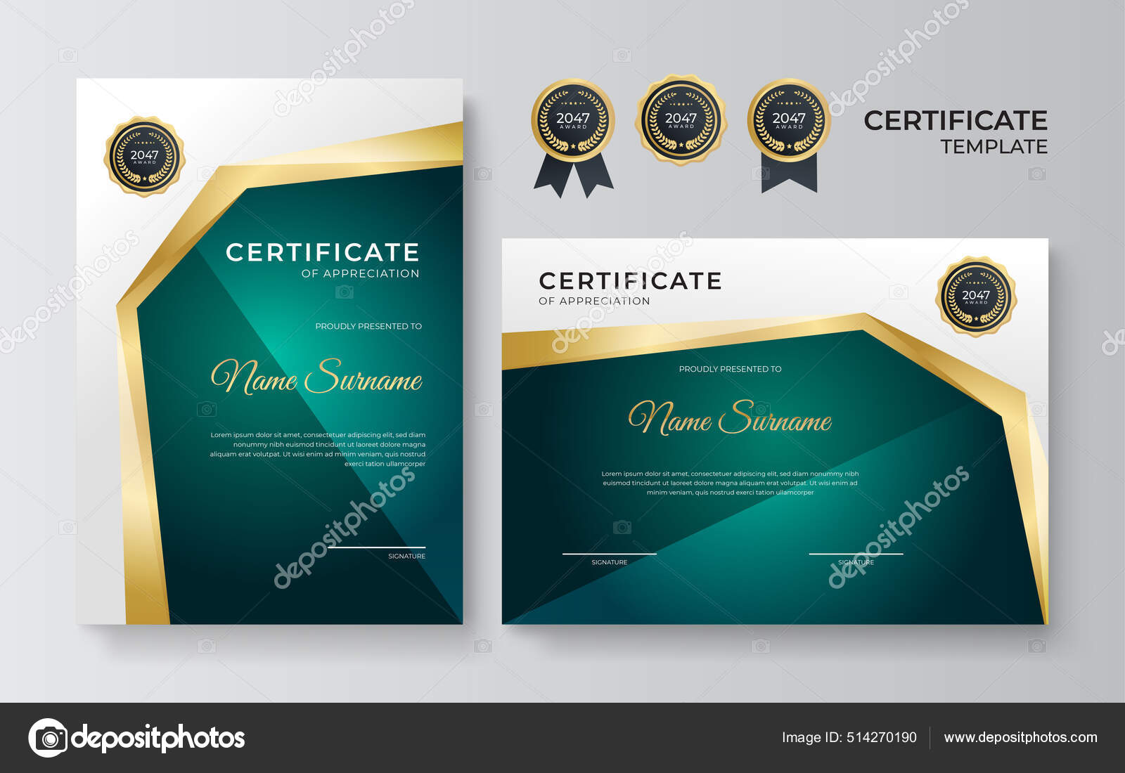 Elegant Professional Green Gold Award Certificate Template Modern ...