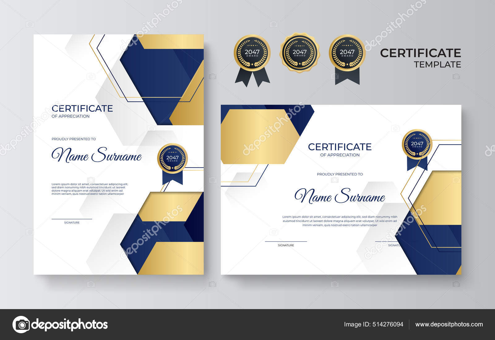 Moderne Elegant Blå Guld Business Certifikat Skabelon Certifikat ...