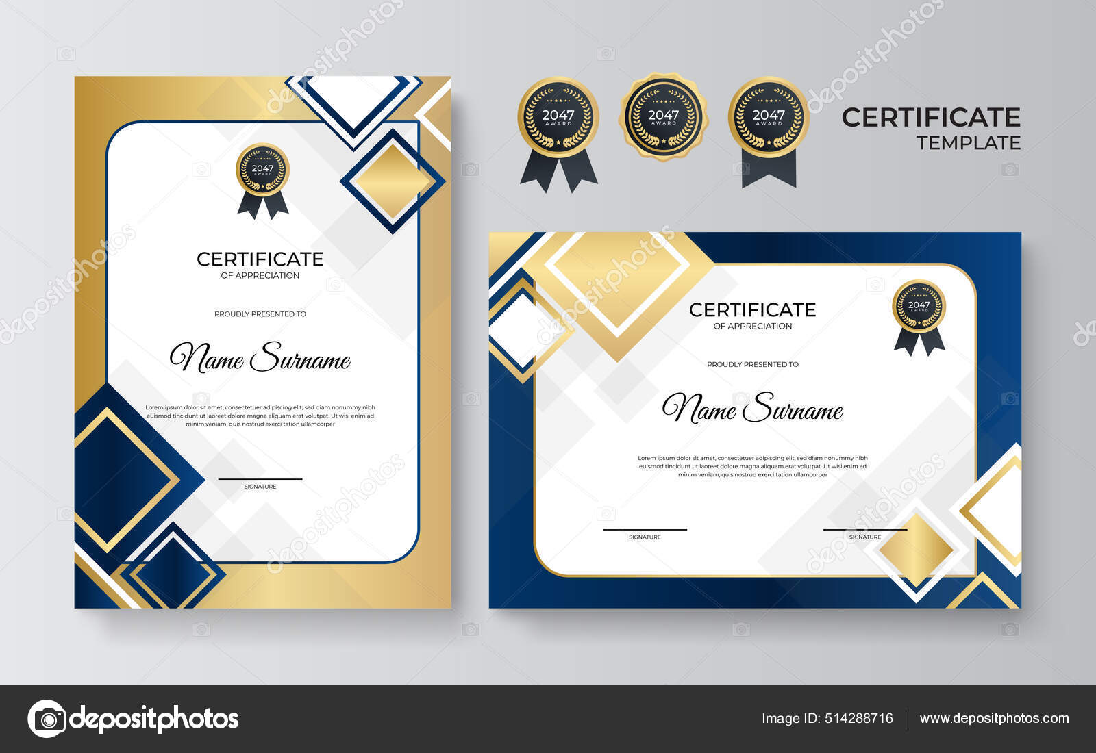 Elegant Blue Gold Diploma Certificate Template Stock Vector by ...