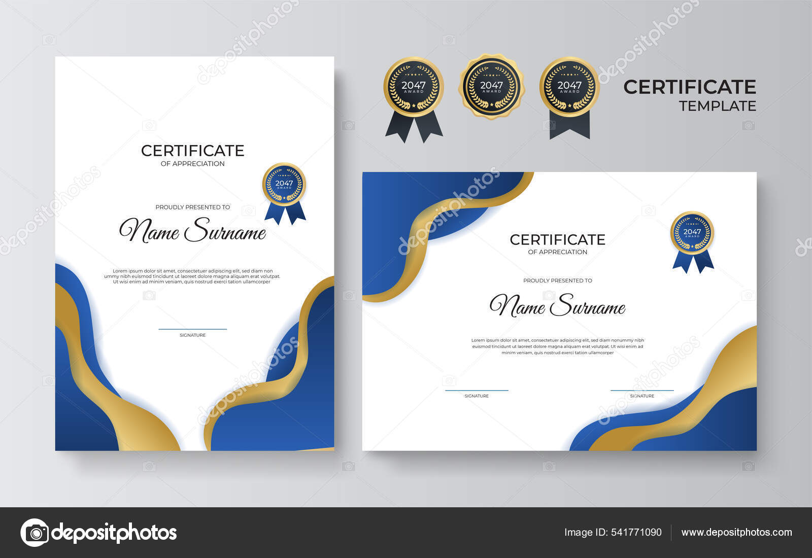 Modern Elegant Blue Gold Diploma Certificate Template Design ...