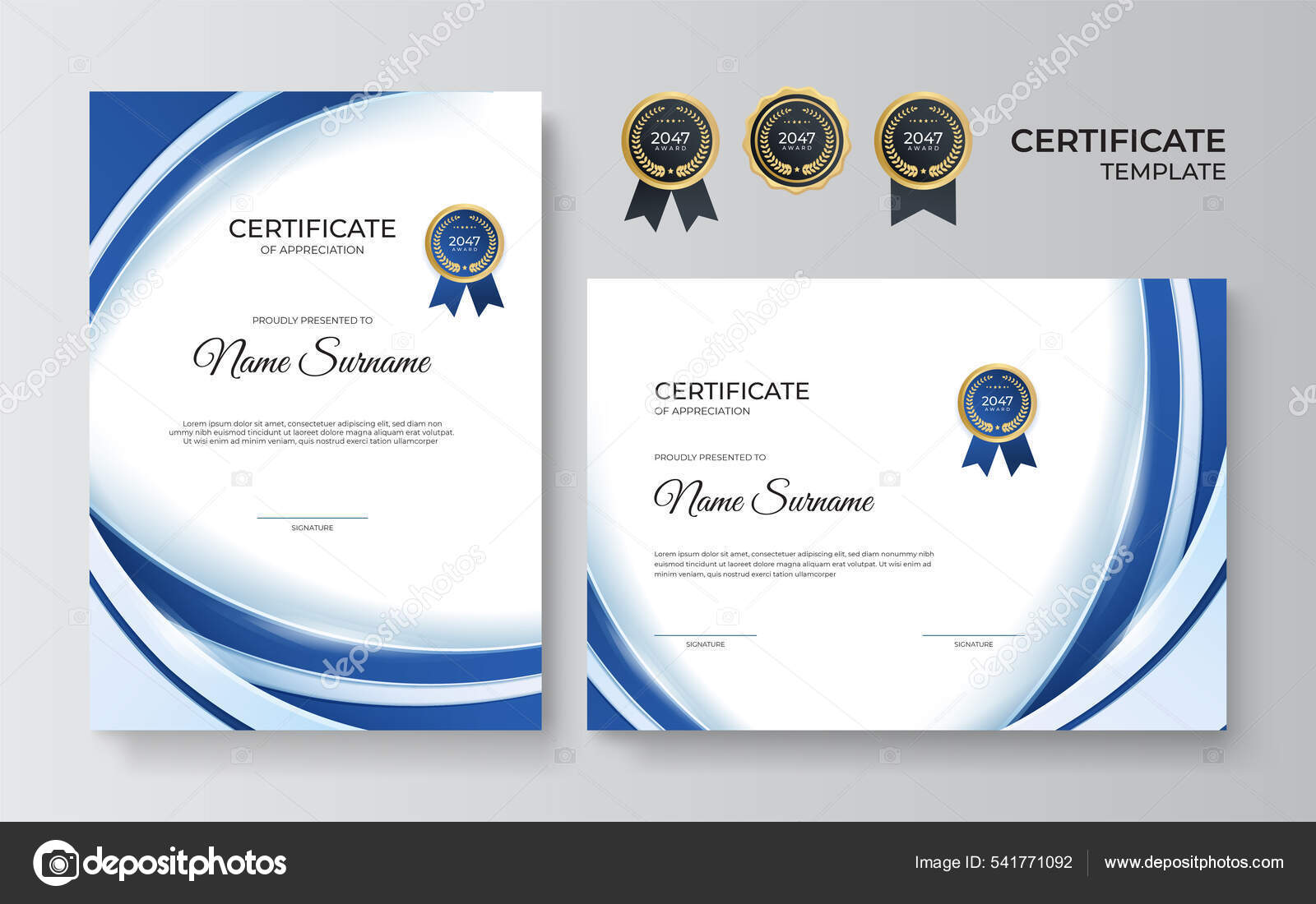 현대의 졸업장은 인증서 템플릿 디자인이다 인증서는 졸업장 프리미엄 디자인의 템플릿을 스톡 벡터 ©salmanalfa 541771092