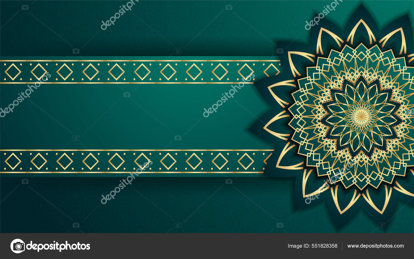 Realistic Mandala Arabic Green Islamic Design Background Stock Vector ...