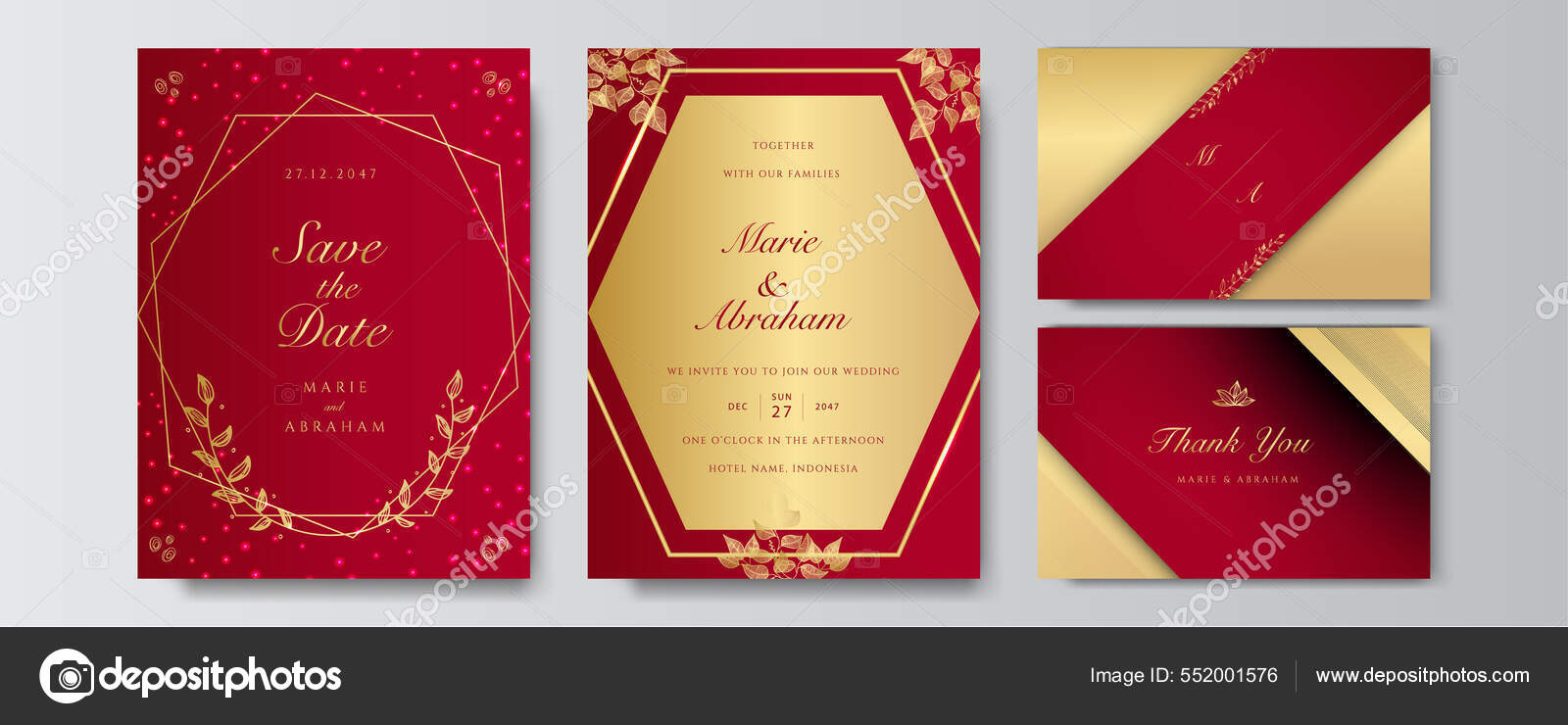 Premium Elegant Golden Red Wedding Invitation Design Template Stock ...