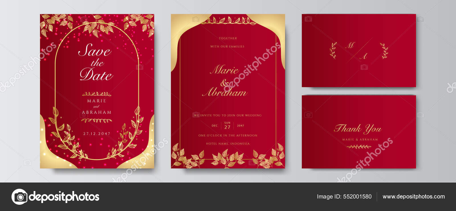 Premium Elegant Golden Red Wedding Invitation Design Template Stock ...