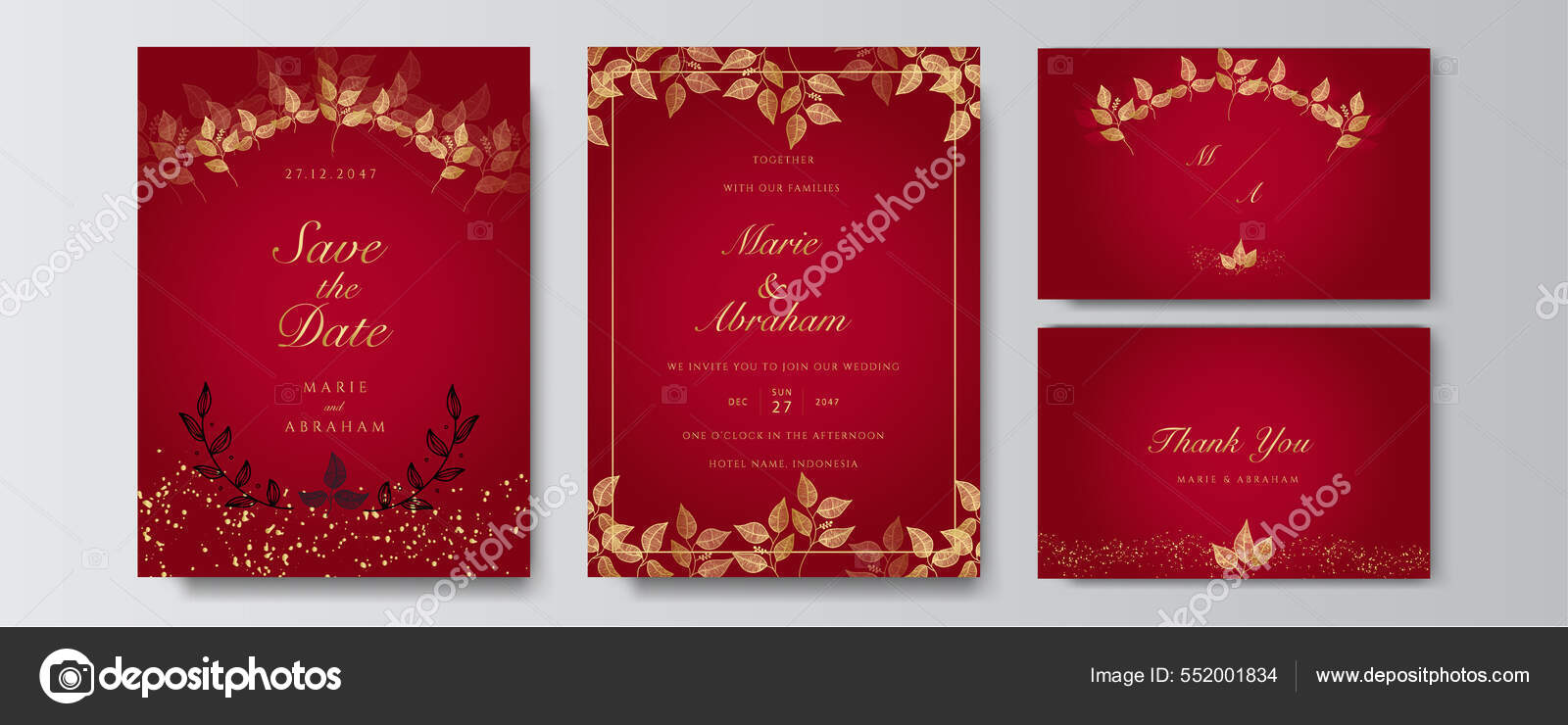 Modern Elegant Golden Red Wedding Invitation Design Template Stock ...
