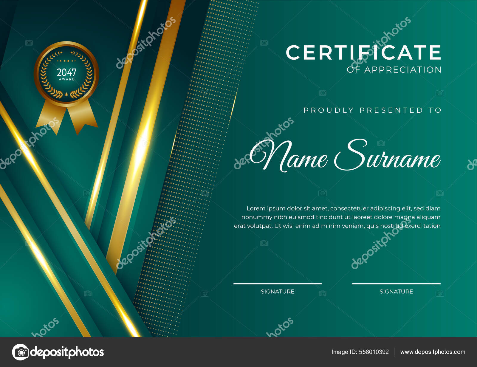 Image vectorielle Modèle Professionnel Certificat Vert Doré par ...