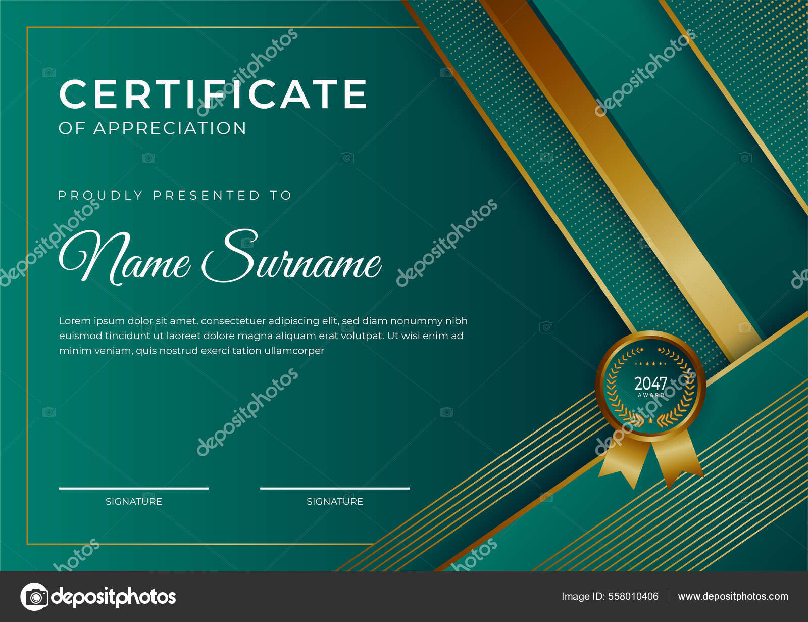 Image vectorielle Modèle Professionnel Certificat Vert Doré par ...