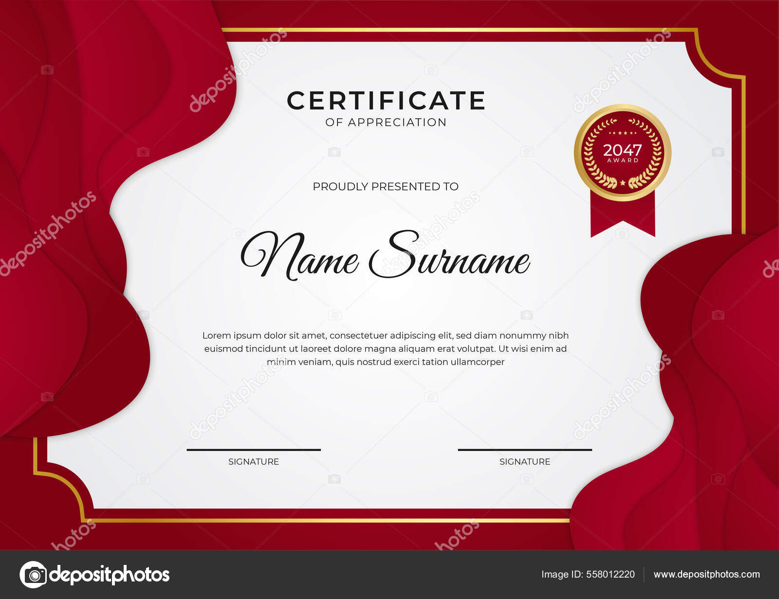 Image vectorielle Modèle Professionnel Certificat Rouge Doré par ...