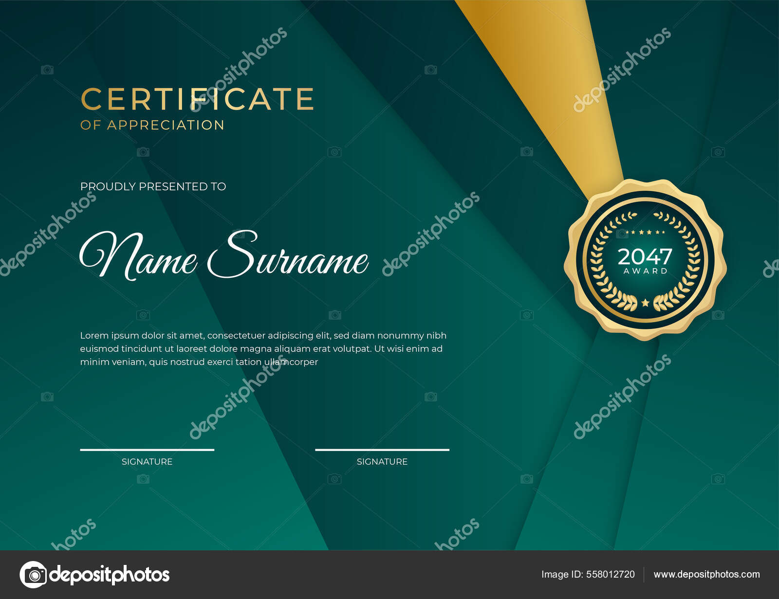 Image vectorielle Modèle Professionnel Certificat Vert Doré par ...