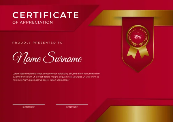 Certificate Achievement Red Template Design Gold Badge Border Business Award Stock Vector by ...