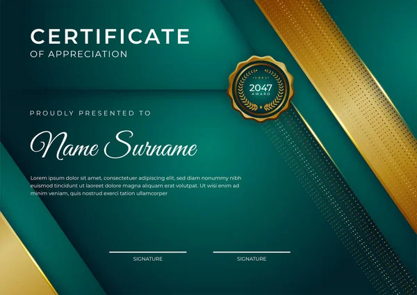Image vectorielle Modèle Professionnel Certificat Vert Doré par ...