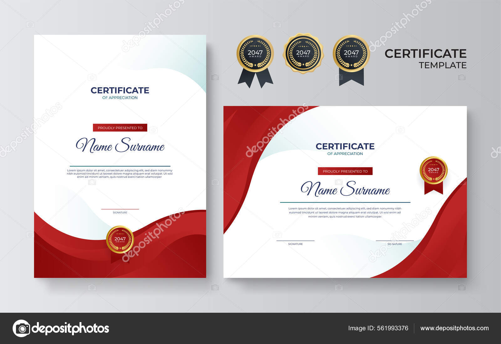 Bordure De Certificat Rouge Et Or