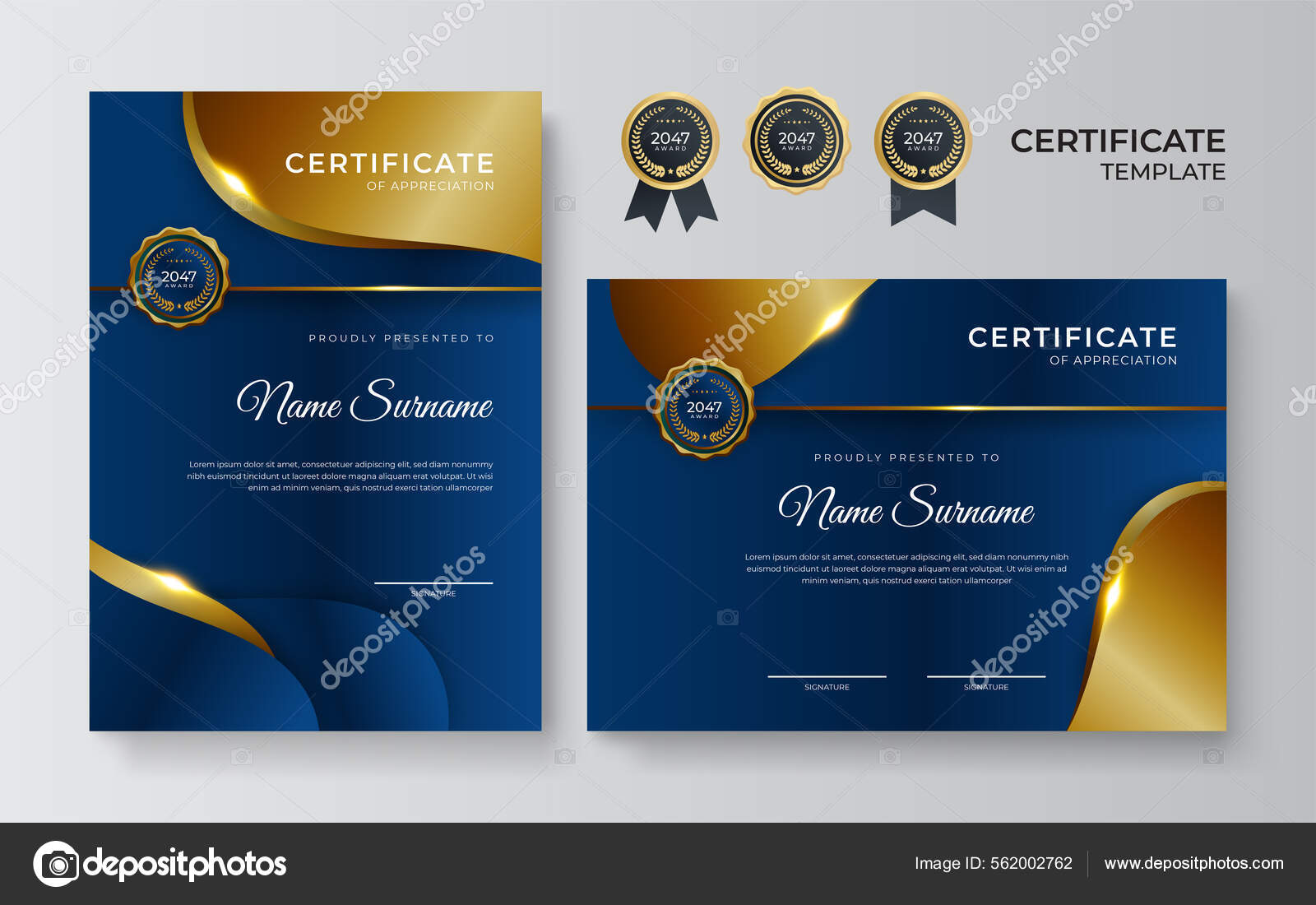 Modern Blue Certificate Template Border Award Diploma Printing Blue Gold Stock Vector by ...