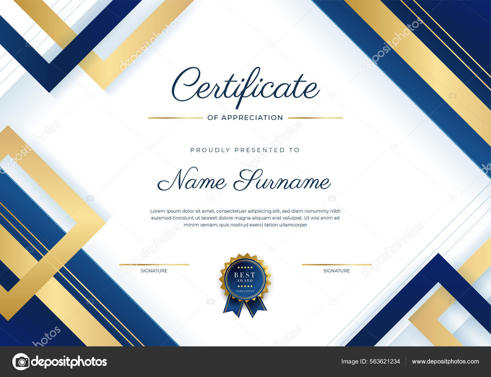 Modern Elegant Blue Gold Certificate Achievement Template Gold Badge ...