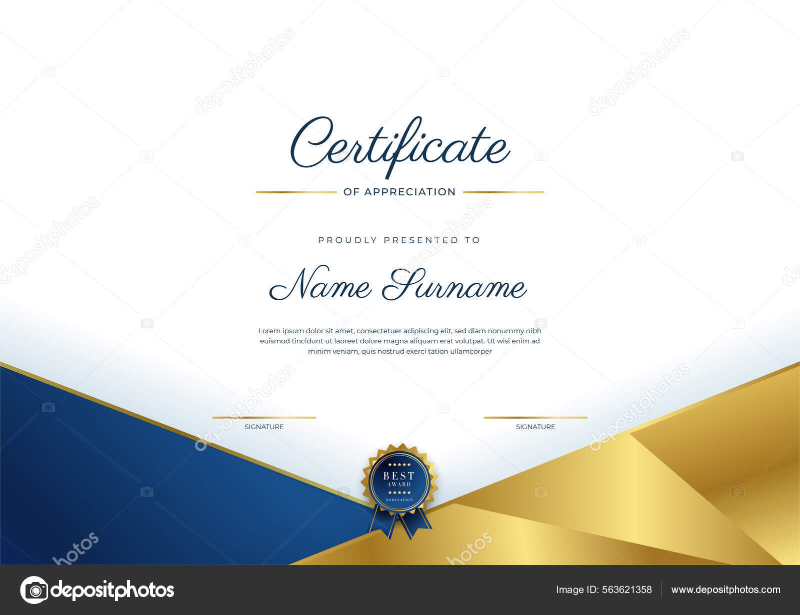 Modern Elegant Blue Gold Certificate Achievement Template Gold Badge ...