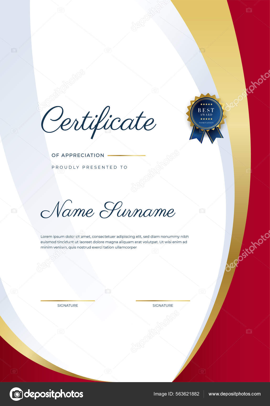 Modern Elegant Red Gold Certificate Achievement Template Gold Badge ...