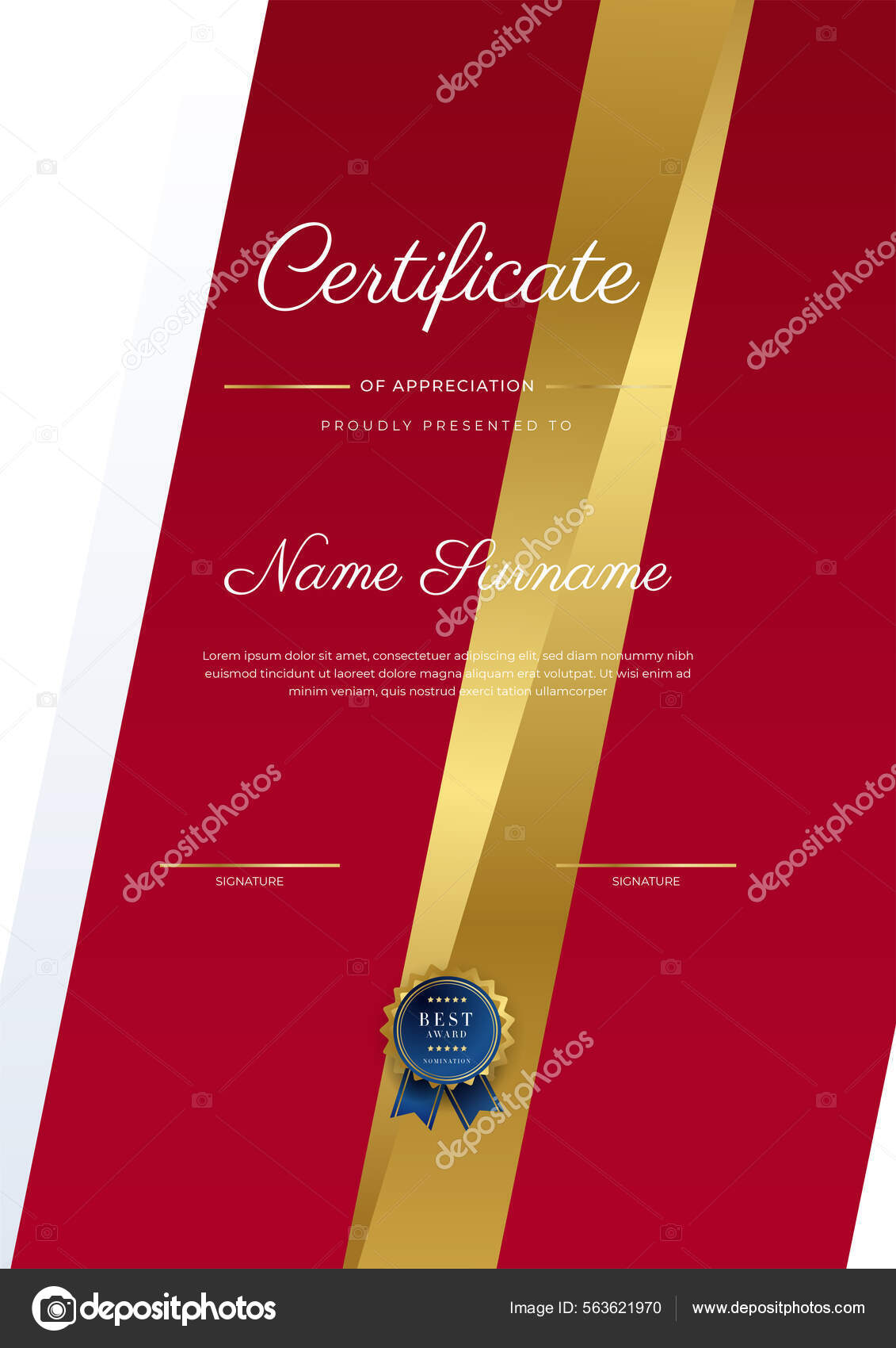 Modern Elegant Red Gold Certificate Achievement Template Gold Badge ...