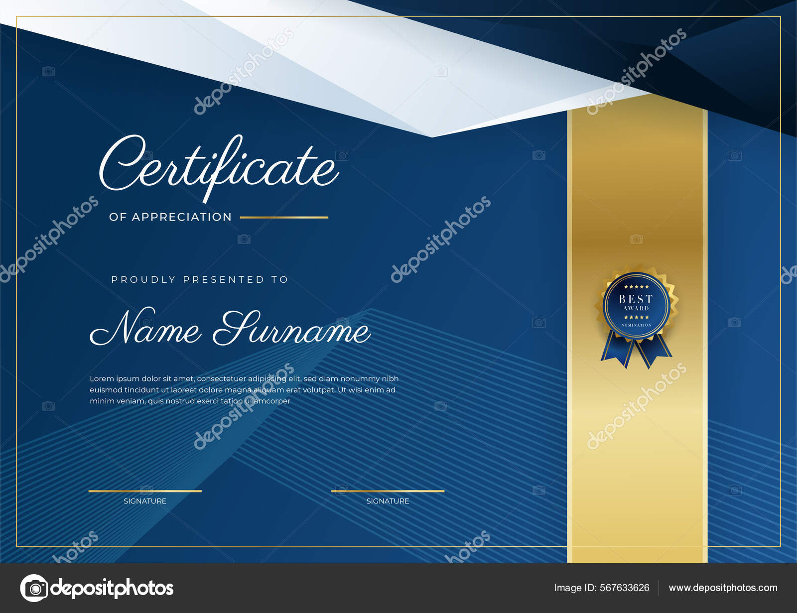 Certificado Modelo Apreciação Ouro Cor Azul Limpar Certificado Moderno