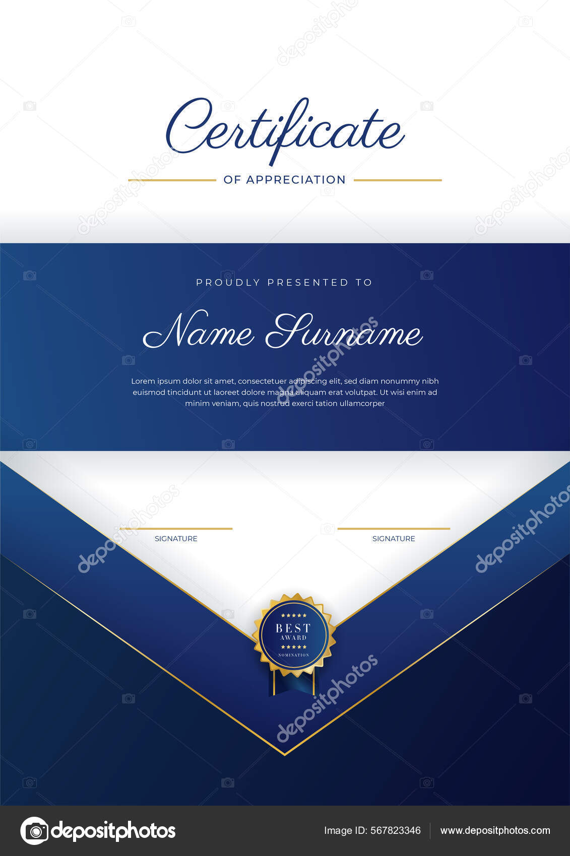 Blue Gold Certificate Achievement Border Template Luxury Badge Modern