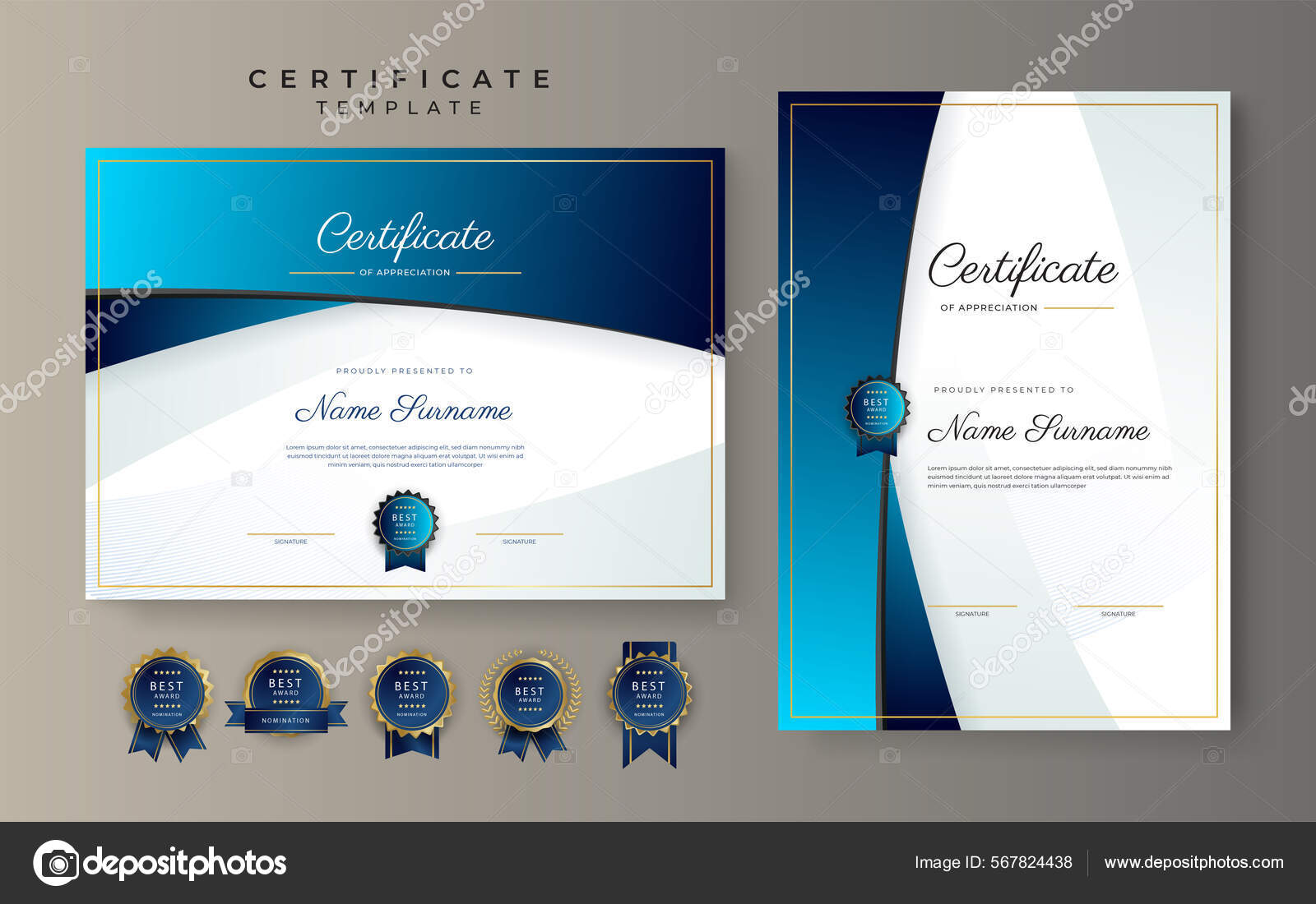 Blue Black Certificate Achievement Border Template Luxury Badge Modern ...