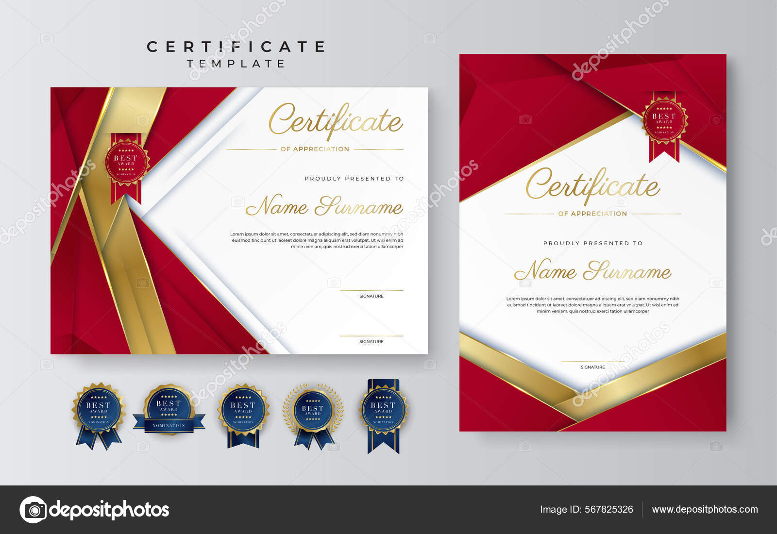 Red Gold Certificate Achievement Border Template Luxury Badge Modern ...