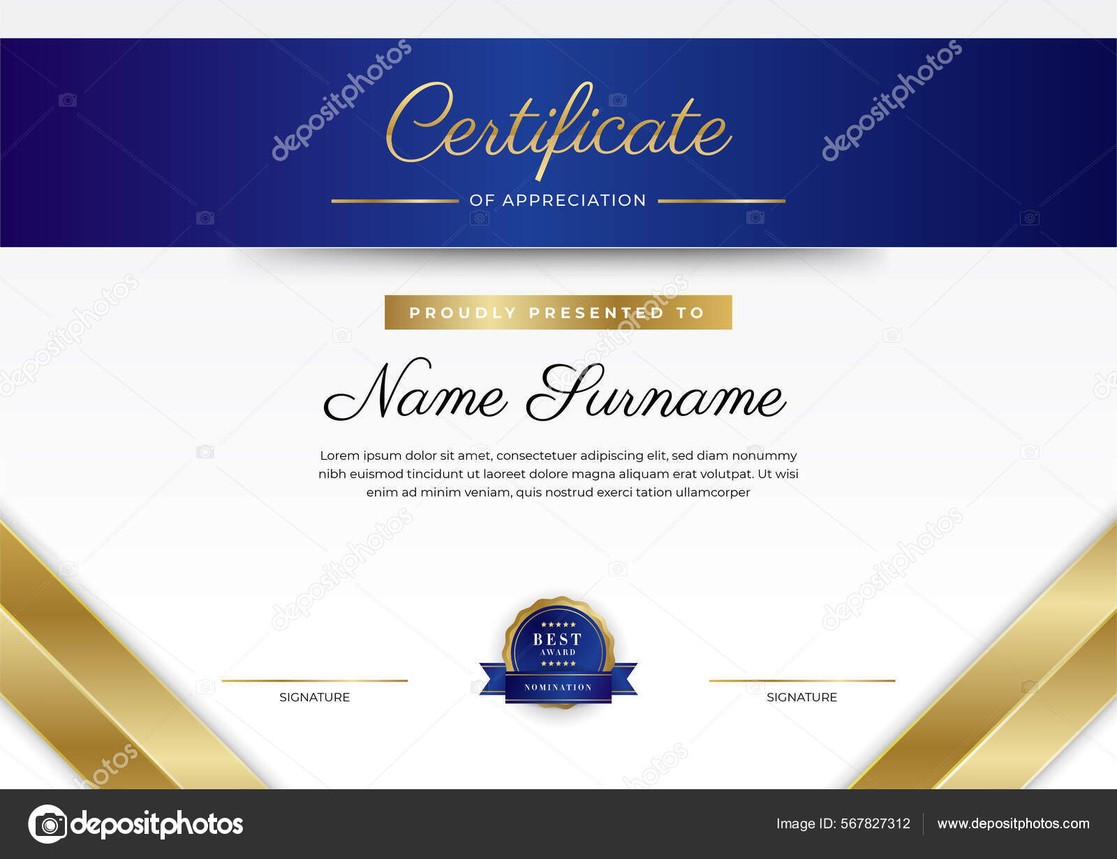 Blue Gold Certificate Achievement Border Template Luxury Badge Modern ...