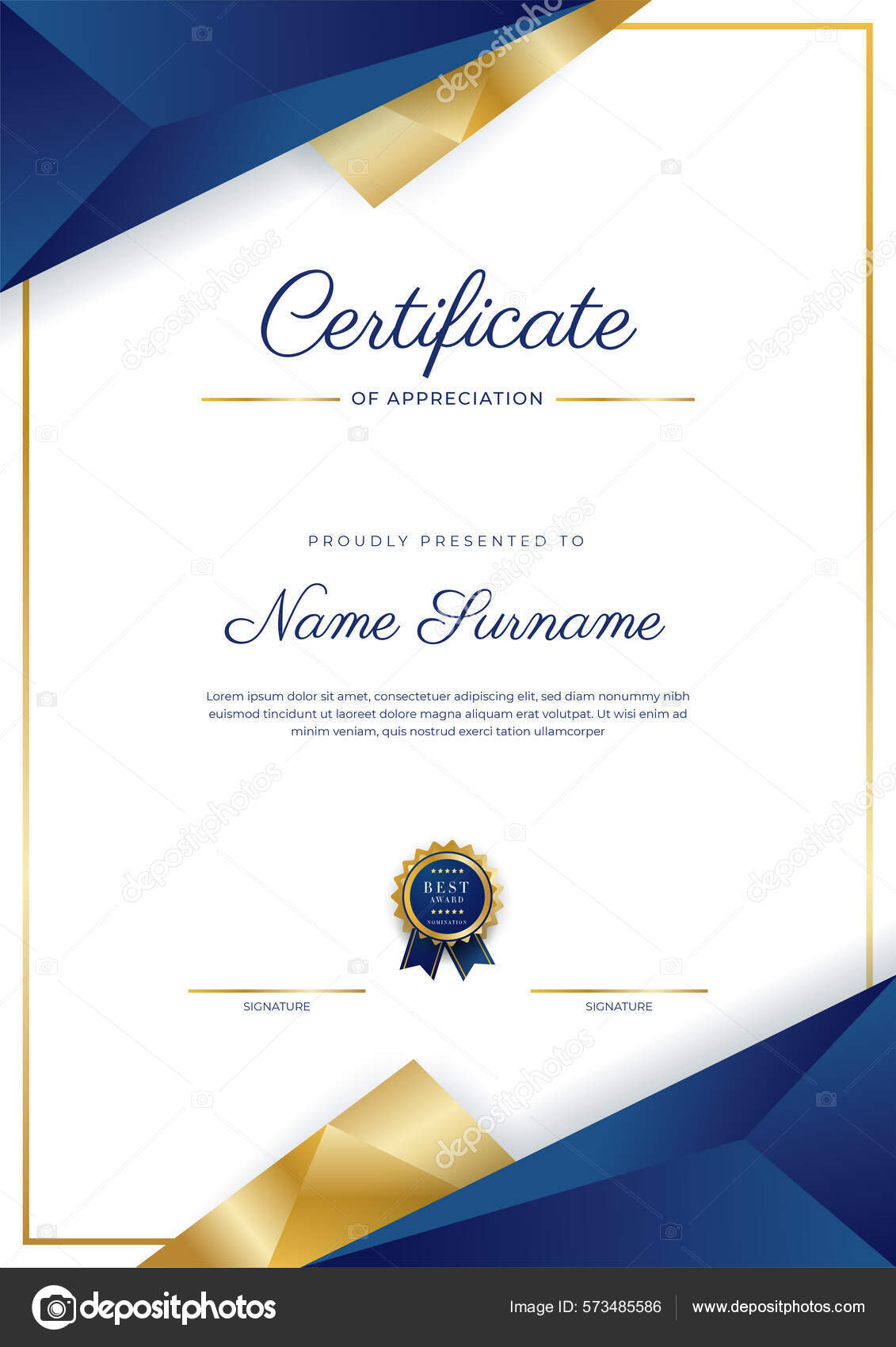 Blue Gold Certificate Achievement Border Template Luxury Badge Modern ...