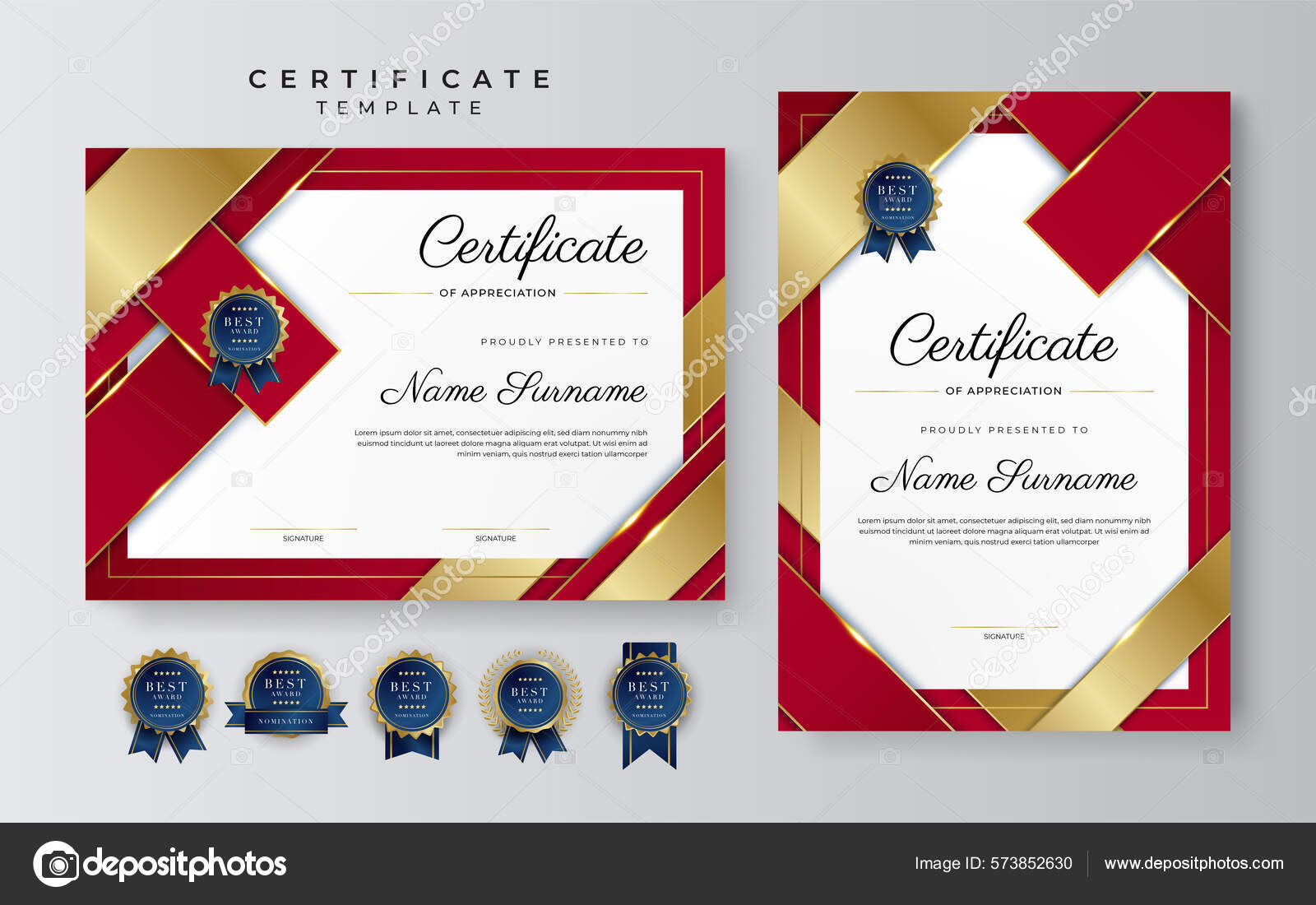 Modern Elegant Red Gold Diploma Certificate Template Design Stock ...