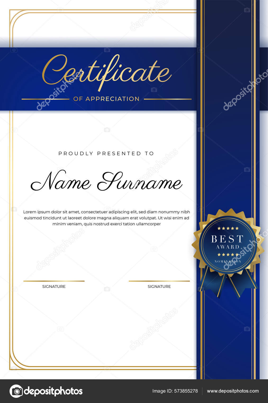 Modern Blue Certificate Template Border Award Diploma Honor Achievement Graduation Stock Vector ...