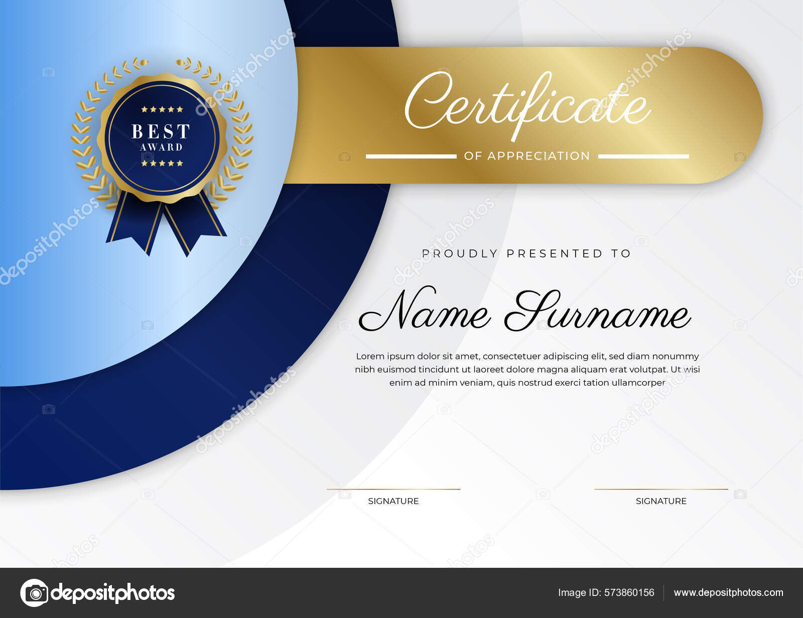 Modern Blue Certificate Template Border Award Diploma Honor Achievement Graduation Stock Vector ...