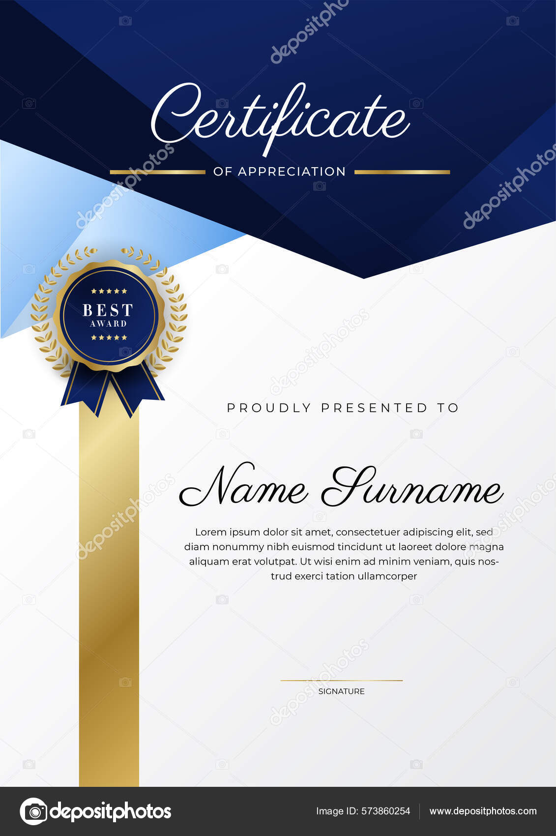 Modern Blue Certificate Template Border Award Diploma Honor Achievement Graduation Stock Vector ...