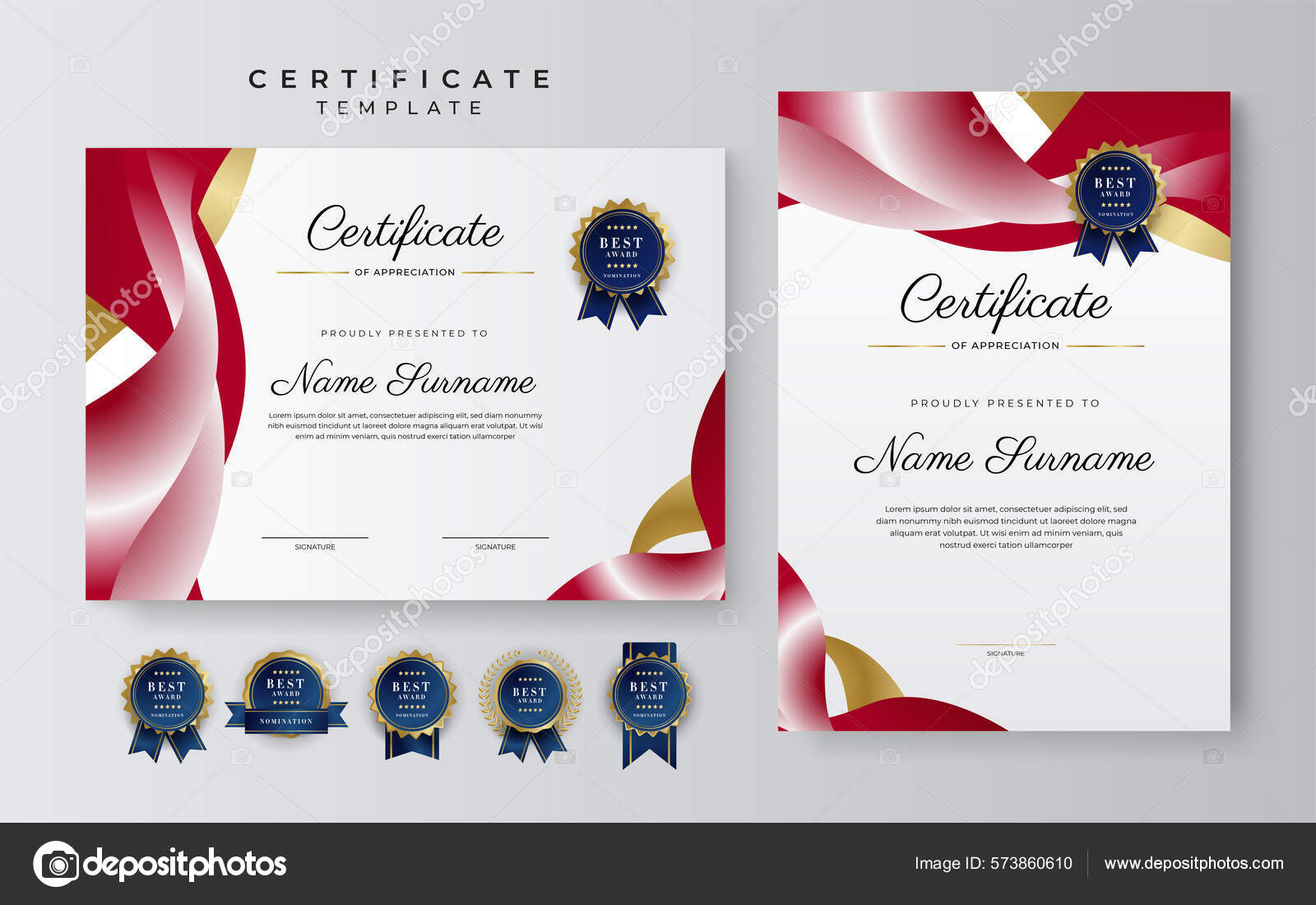 Modern Elegant Red Gold Diploma Certificate Template Design Stock ...