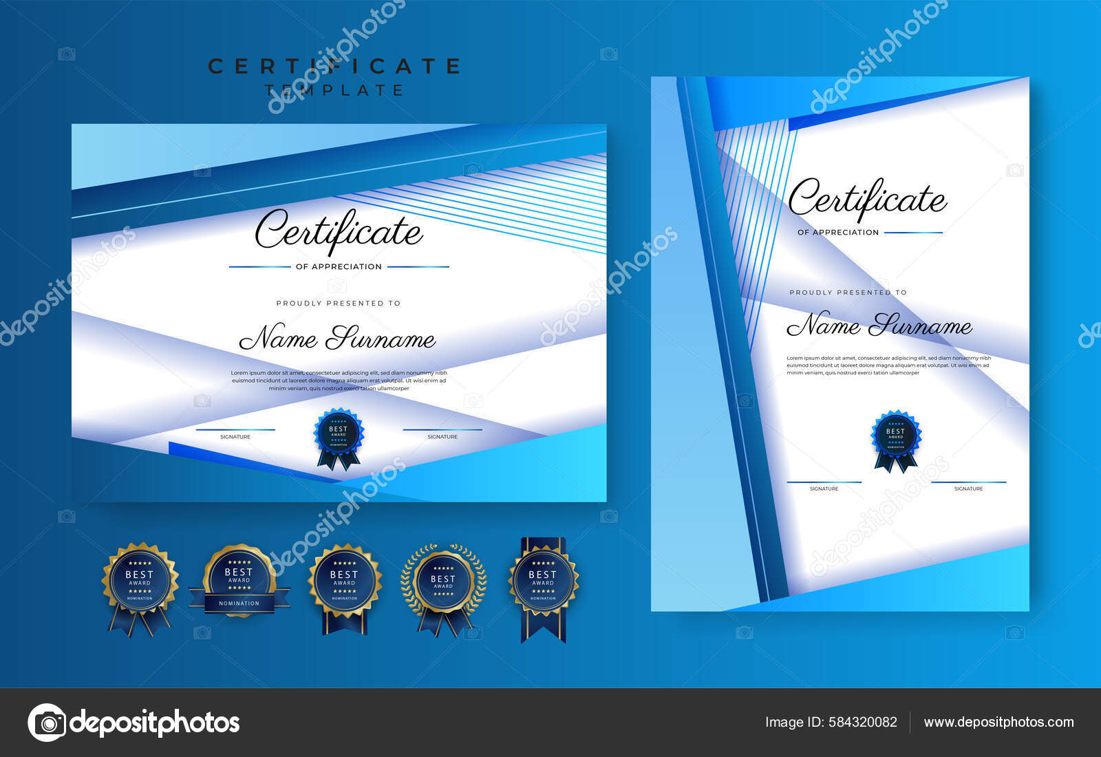 Modern Blue Certificate Achievement Border Template Luxury Badge Modern Line Stock Vector by ...