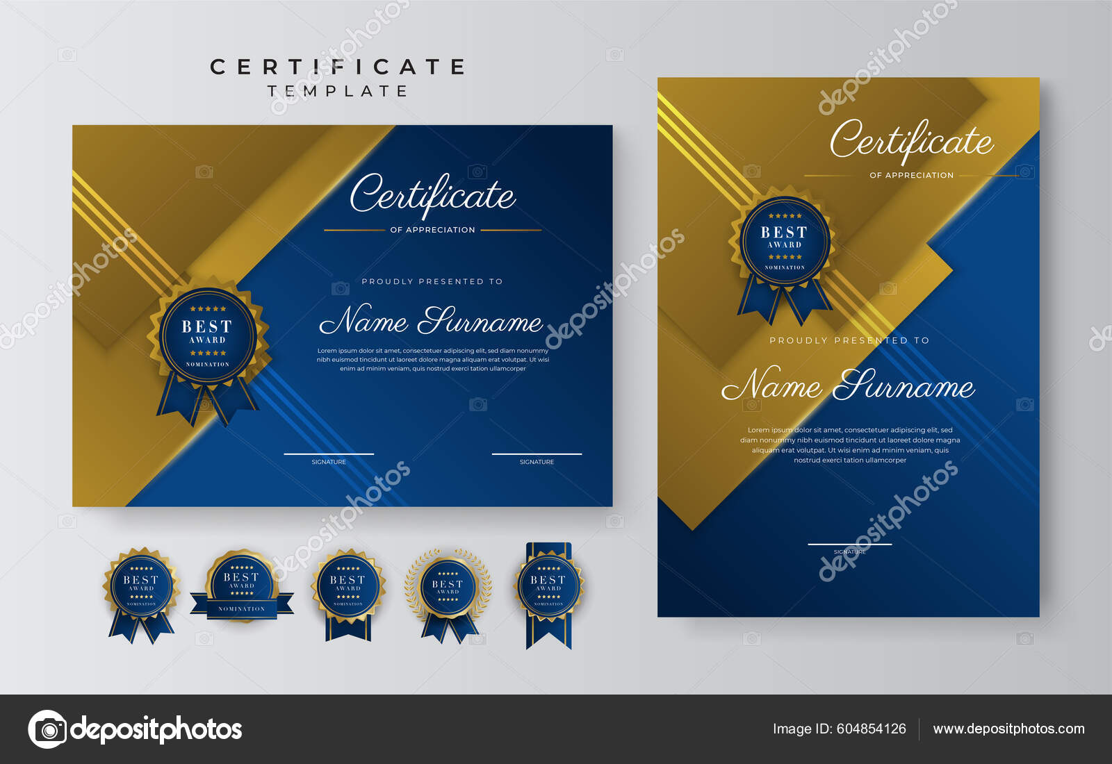 Modern Elegant Blue Gold Diploma Certificate Template Stock Vector by ...