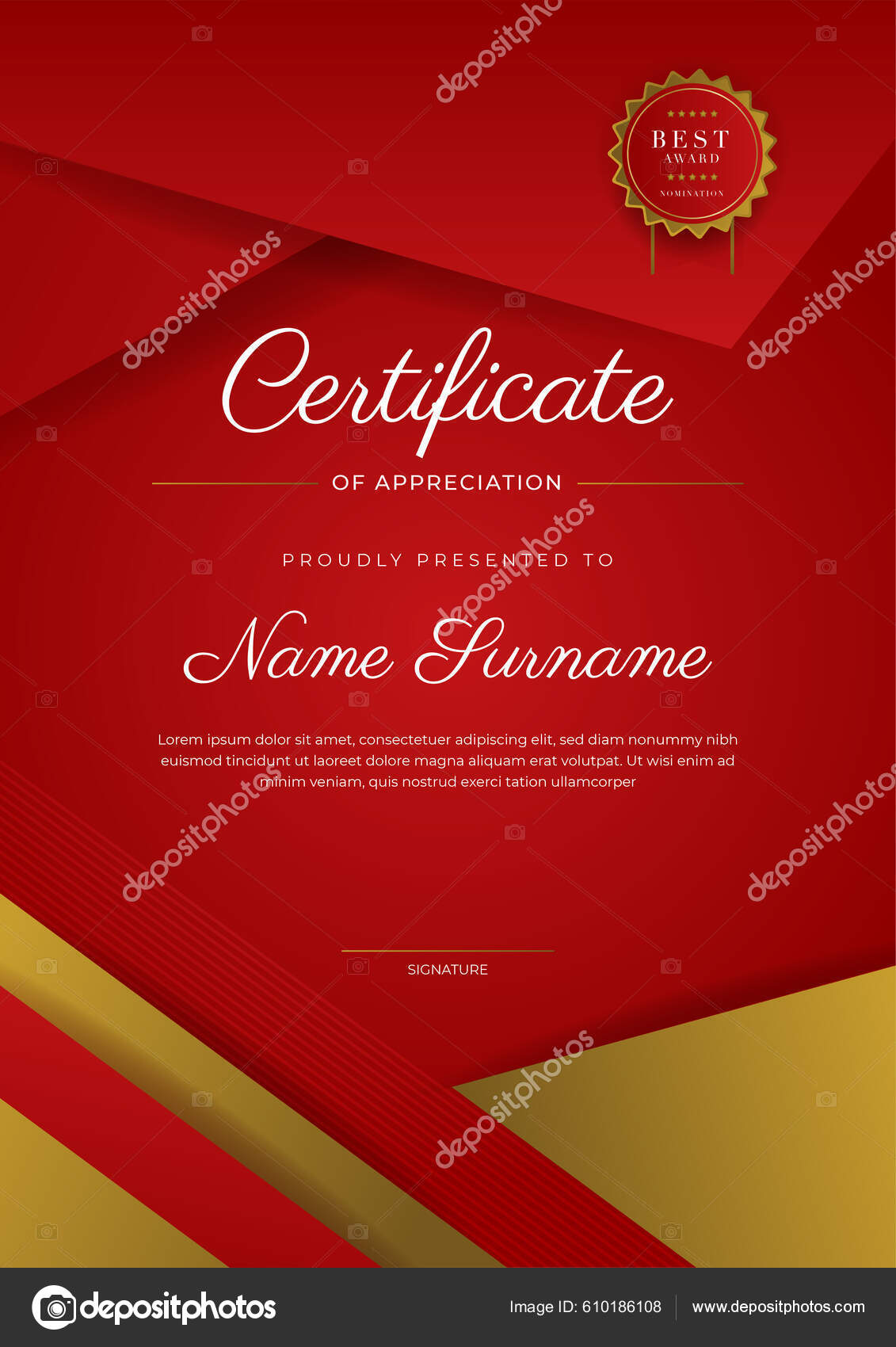 Modern Elegant Red Gold Diploma Certificate Template Vektor Stok oleh ...