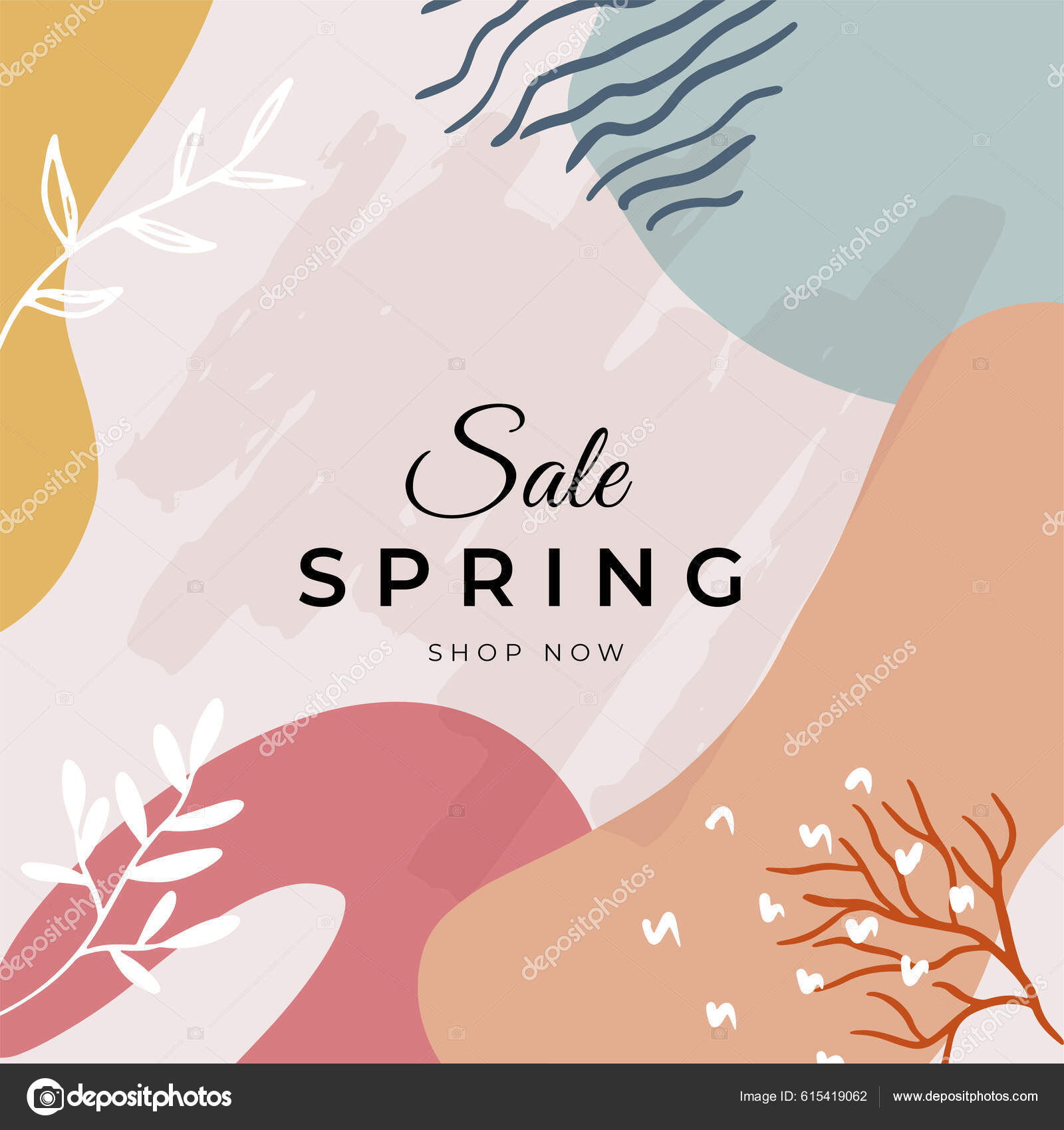 Set Unique Spring Cards Bright Gradient Backgrounds Tiny Leaves Fluid ...
