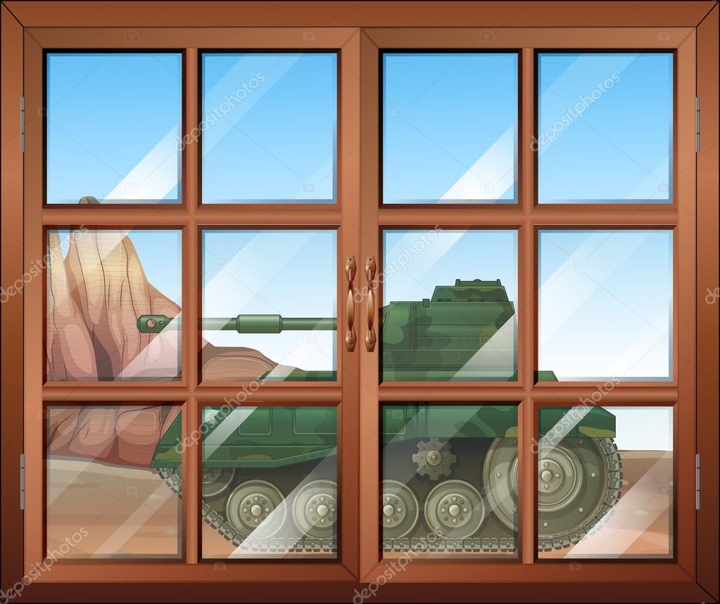 A closed window with a view of the military tanker outdoor Stock Vector ...
