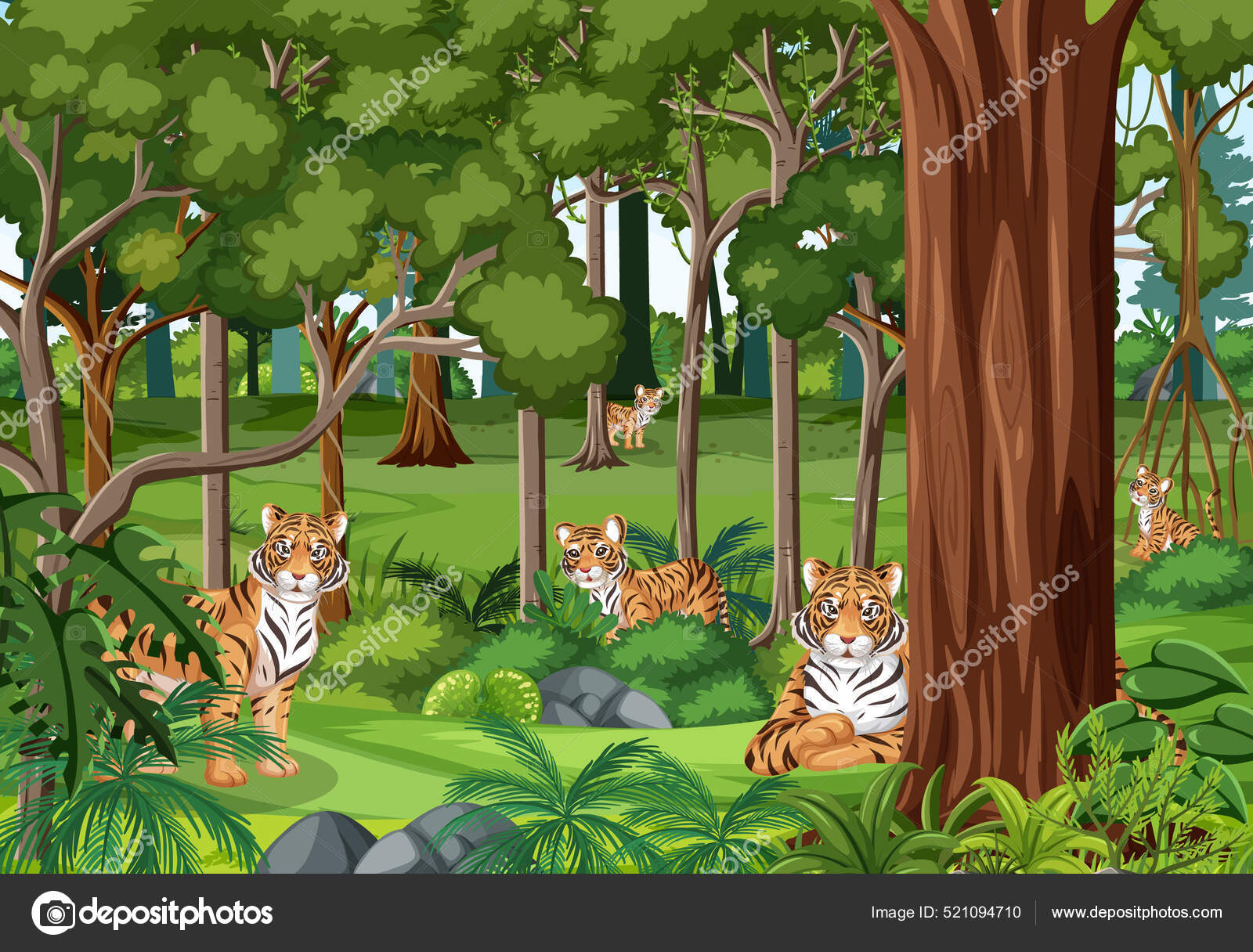 Tiger Family Forest Landscape Background Illustration Stock Illustration by ©blueringmedia ...