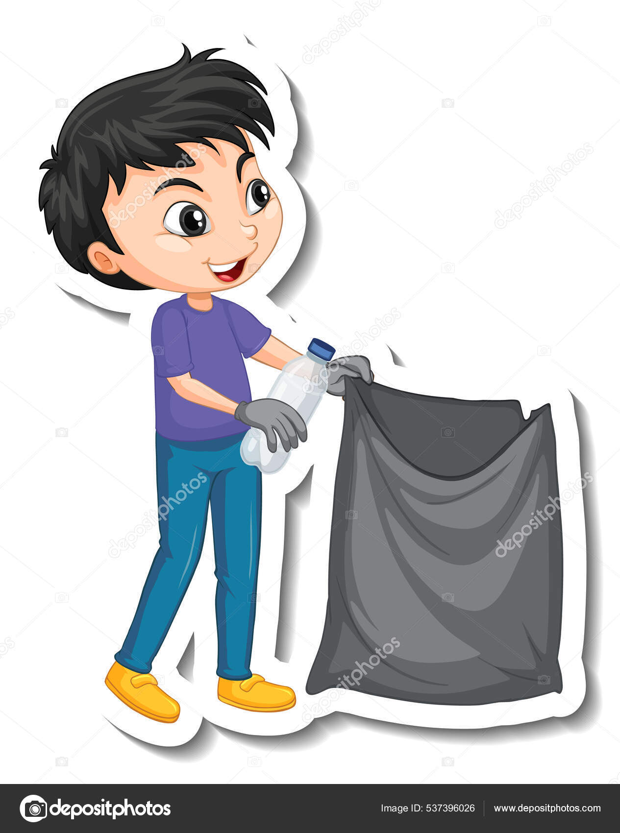 Niño Recogiendo Basura Basura Dibujo Animado Personaje Ilustración ...