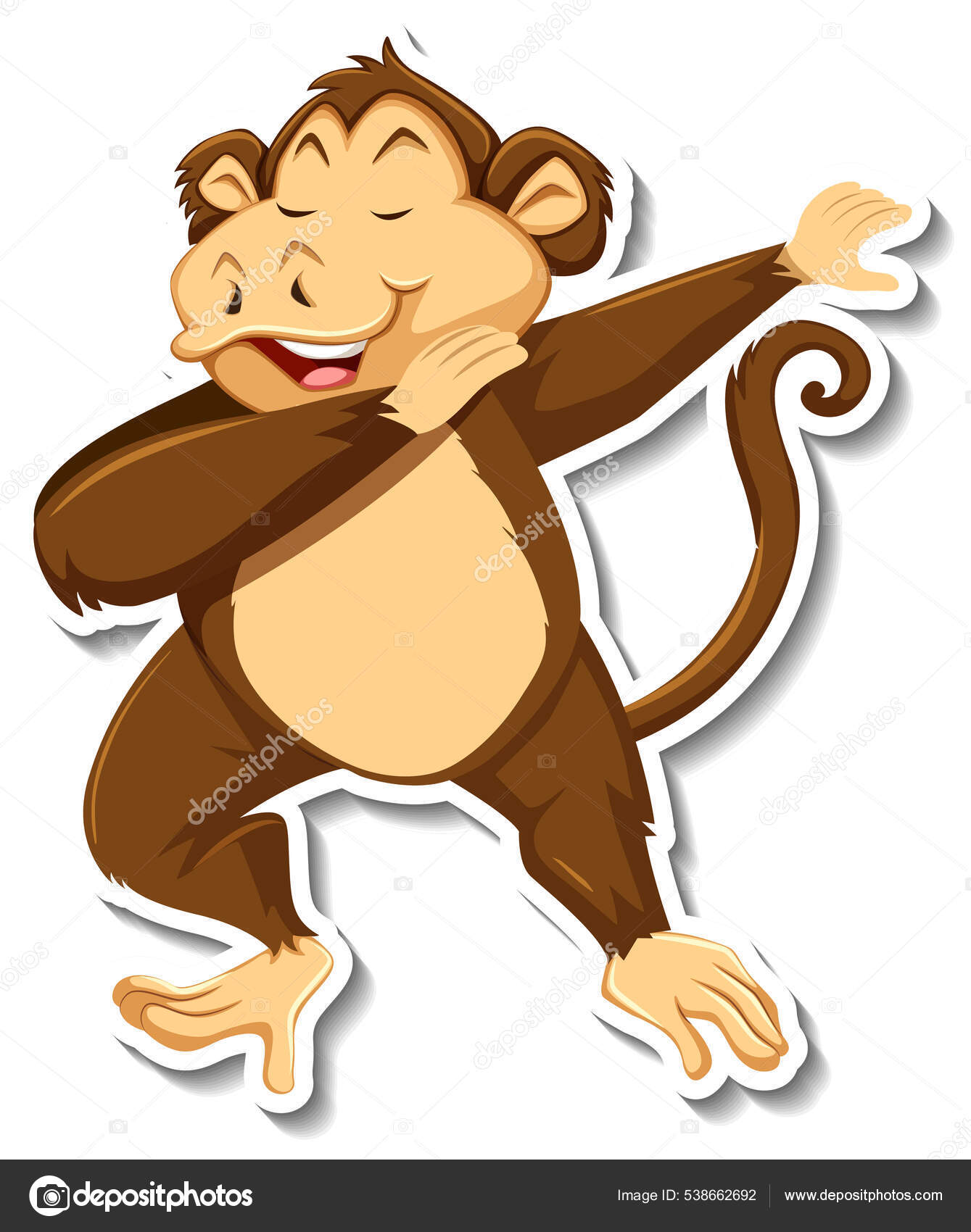 Mono Bailando Animal Dibujos Animados Pegatina Ilustración Vector de ...