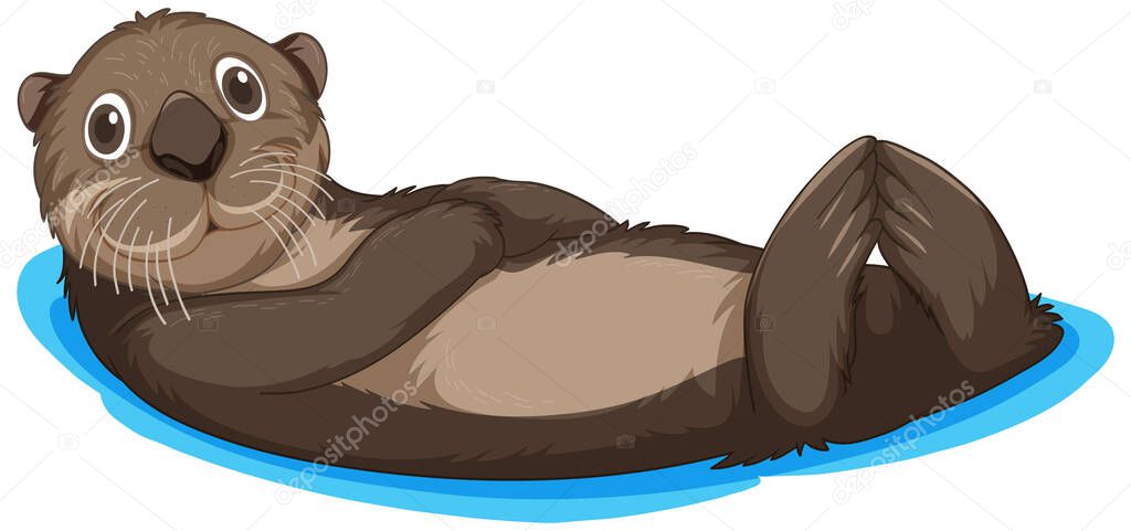 Linda nutria flotando en la ilustración de estilo de dibujos animados 2024