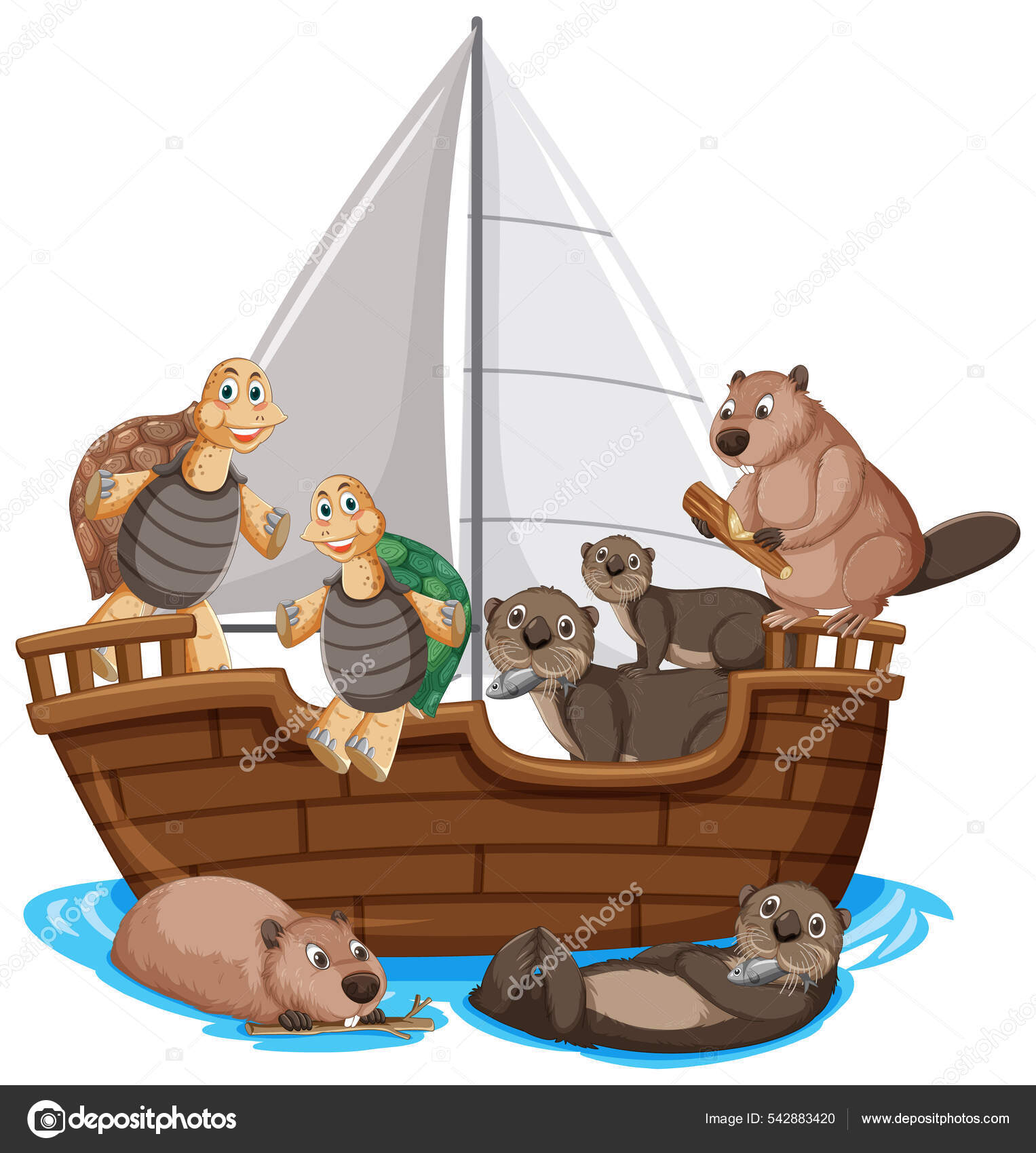Wild Animals Ship Cartoon Style Illustration Stock Vector by ...