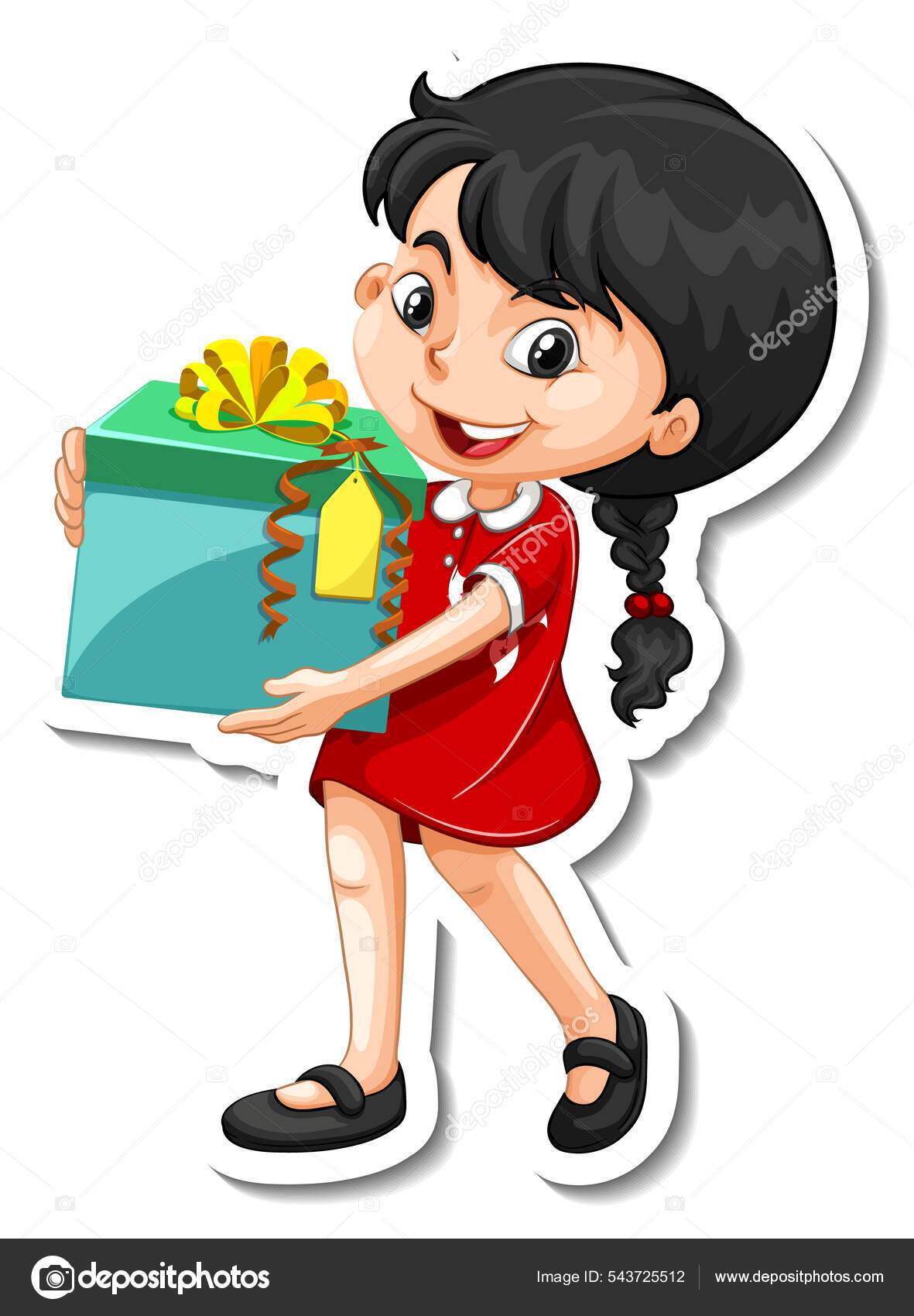 Girl Holding Gift Box Cartoon Style Illustration Stock Vector by ...